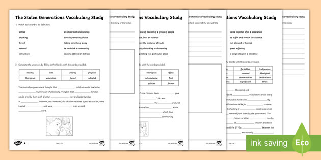 Stolen Generations Vocabulary Study Differentiated Activity