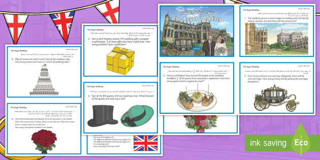 LKS2 Royal Wedding Maths Challenge Cards Arabic/English