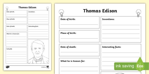 Thomas Edison Fact File Template,Thomas Edison