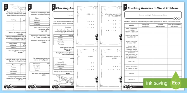Differentiated Checking Answers to Word Problems Worksheets