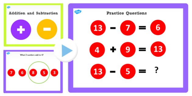 Addition and Subtraction Facts to 13 PowerPoint - add, subtract