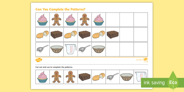 The Bakery Aistear Complete the Pattern Worksheet