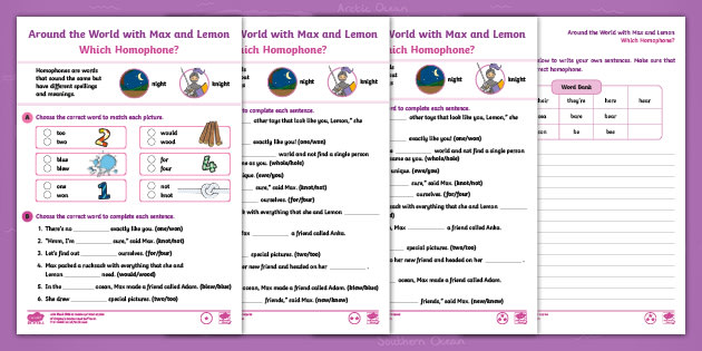 Around the World with Max and Lemon Homophones Worksheet