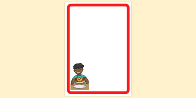 Boy Eating Whole Pizza Page Border | Page Borders | Twinkl