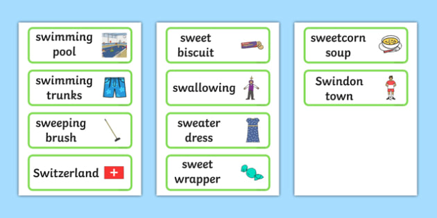 Three Syllable 'SW' Word Cards (teacher made)