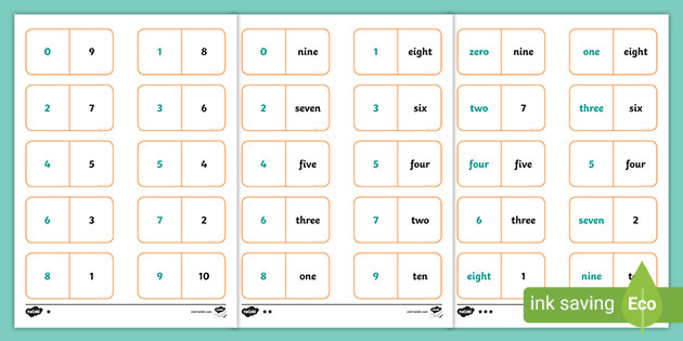 Number Bonds to 10 Matching Dominoes