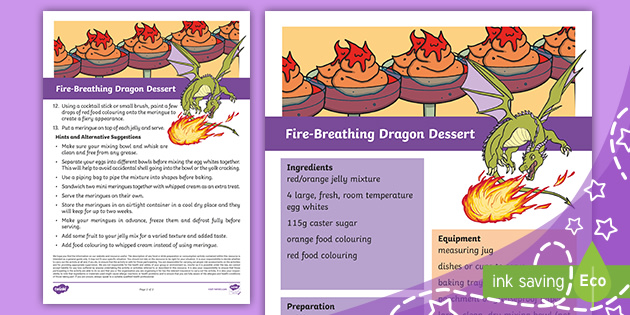 Fire-Breathing Dragon Dessert Recipe (teacher made)