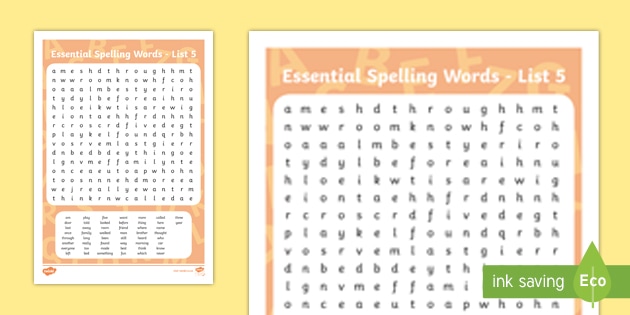 New Zealand List 5 Essential Spelling Word Search