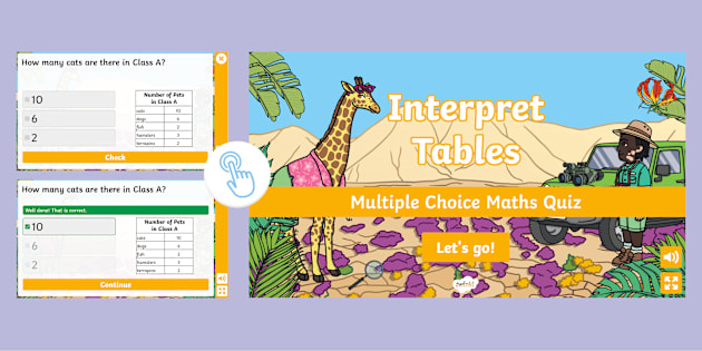Interpreting Tables KS1 Maths Multiple Choice Maths Quiz