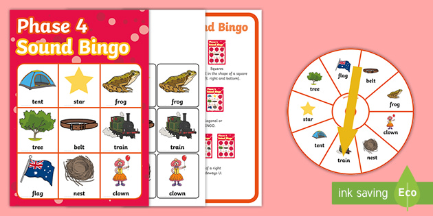 Phase 4 Sound Bingo with Spinner Game (teacher made)