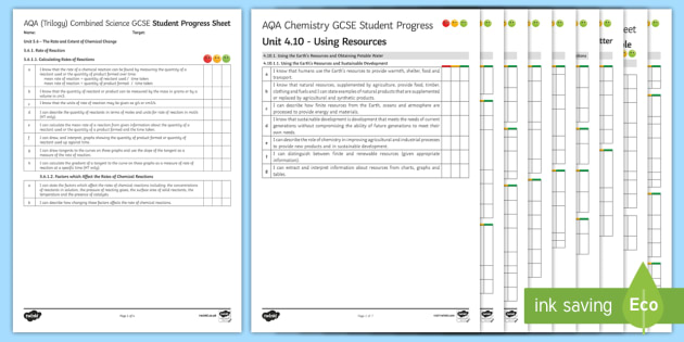 GCSE AQA Chemistry Student Progress Sheets Bundle