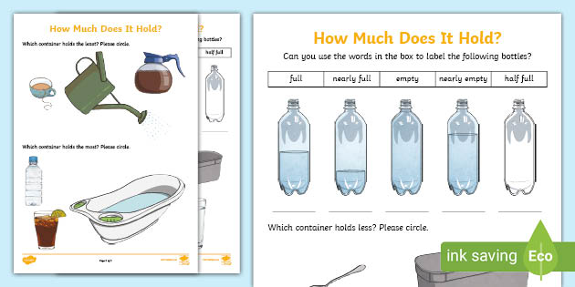 How Much Does It Hold Capacity Worksheets teacher Made 