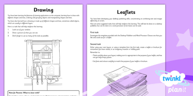 Computing: Drawing and Desktop Publishing Year 3 Unit Home Learning Tasks