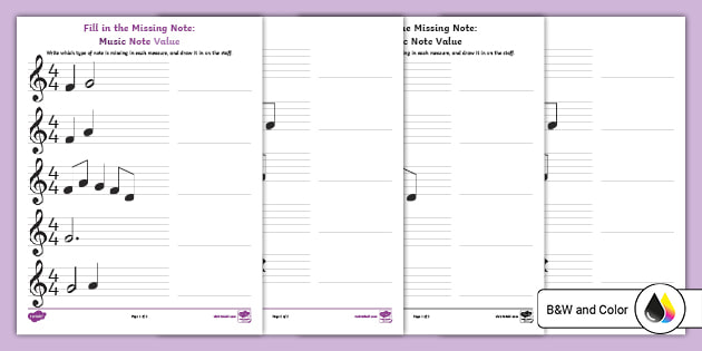 Fill in the Missing Note: Music Note Value Activity
