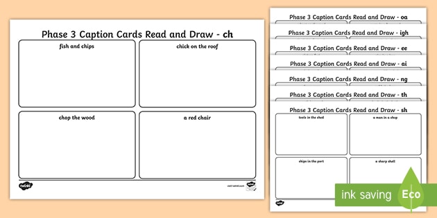 Phase 3 Caption Cards Read and Draw Worksheets