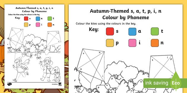 Autumn-Themed s, a, t, p, i, n Colour by Phoneme Activity