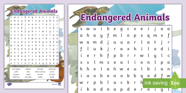 Endangered Animals Word Searches | twinkl.com.au