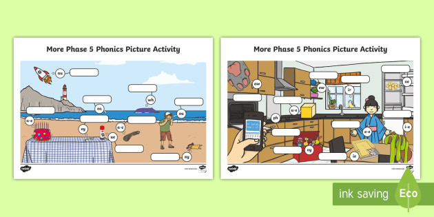 More Phase 5 Phonics Picture Worksheet - Letters and Sounds, Digraphs