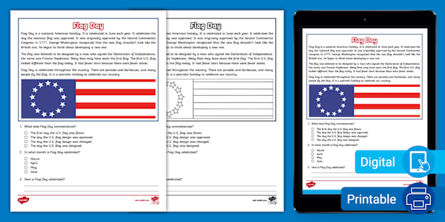 Flag Day Reading Passage for Kindergarten | Twinkl USA