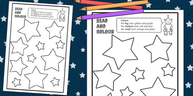 Stars Read and Colour Worksheets