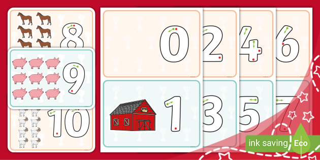 On the Farm Counting and Number Formation Flashcards 0-10