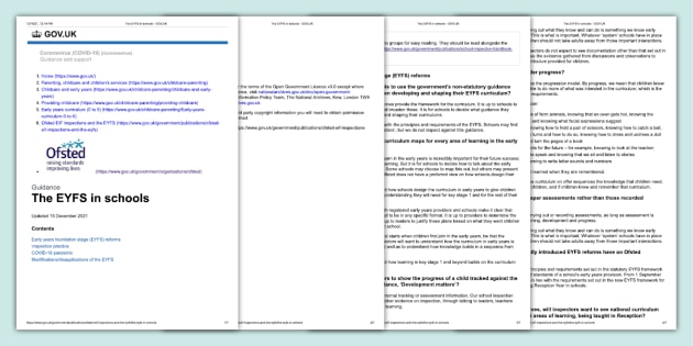 Ofsted Guidance: The EYFS in Schools (teacher made)