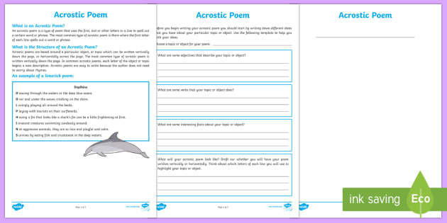 Acrostic Poem Writing Template