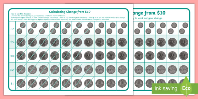 Calculating Change from $10 Desk Mat