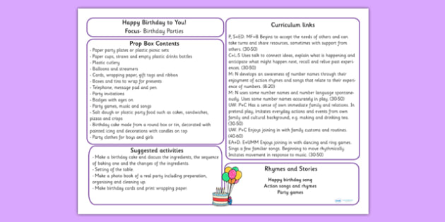 Happy Birthday to You Prop Box Plan (teacher made)