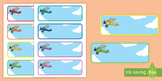 👉 Biplane Themed Editable Drawer, Peg, Name Labels