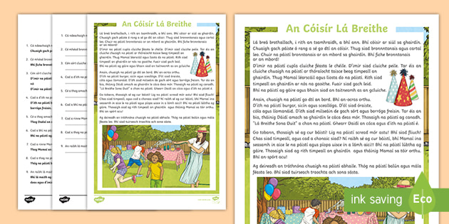 The Birthday Party Reading Comprehension Gaeilge