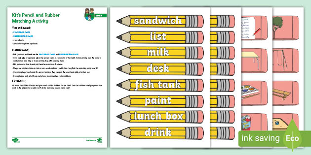 Level 4 Back to School Kit's Pencil and Rubber Matching Activity