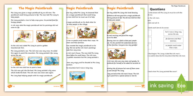 KS1 The Magic Paintbrush Differentiated Reading Comprehension Activity