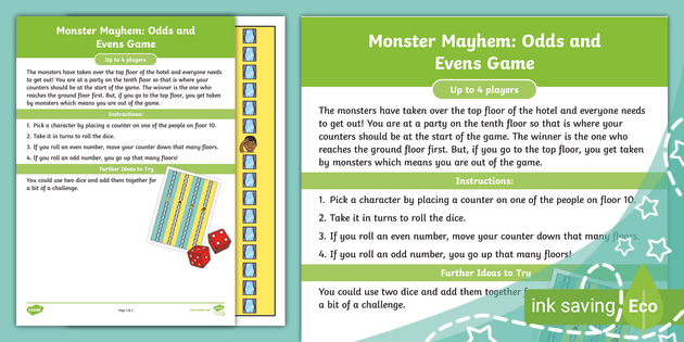 Monster Mayhem: Odds and Evens Game (Ages 5 - 7)