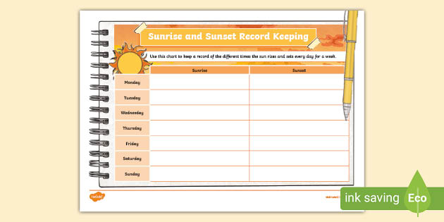 Sunrise and Sunset Record Chart (teacher made)