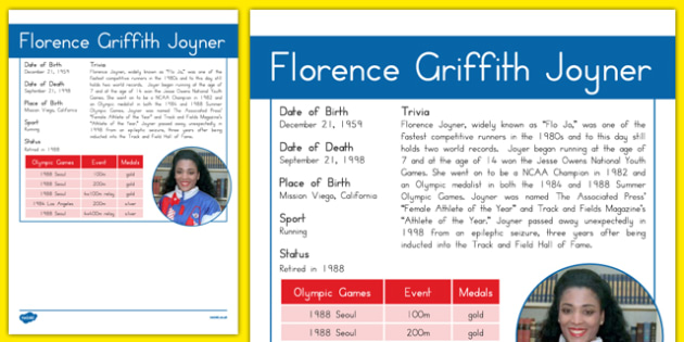 USA Olympians Florence Griffith Joyner Fact File