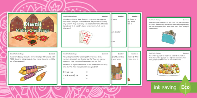 5-6 Diwali Maths Challenge Cards (teacher made)