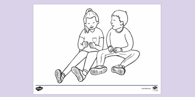 Children Speaking Colouring Sheet | Colouring Sheets