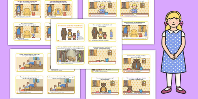 Goldilocks and the Three Bears Story Sequencing 4 per A4 with Text Polish