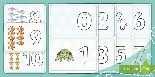 Under the Sea Counting and Number Formation Flashcards 0-10