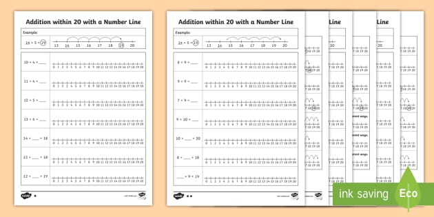 Addition within 20 with a Number Line Differentiated Worksheets