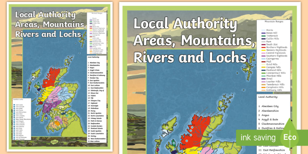 Local Authority Areas, Mountains, Rivers and Lochs of Scotland Large ...