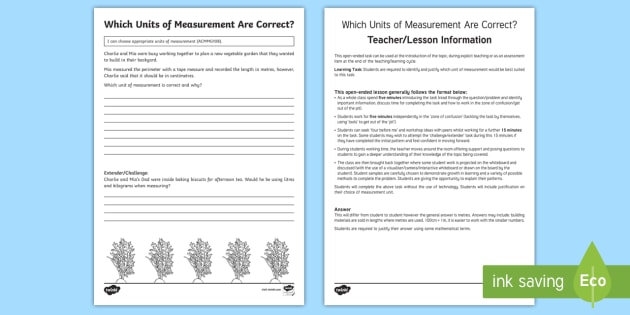Which Unit of Measurement is Correct? Open-Ended Task Worksheet / Worksheet