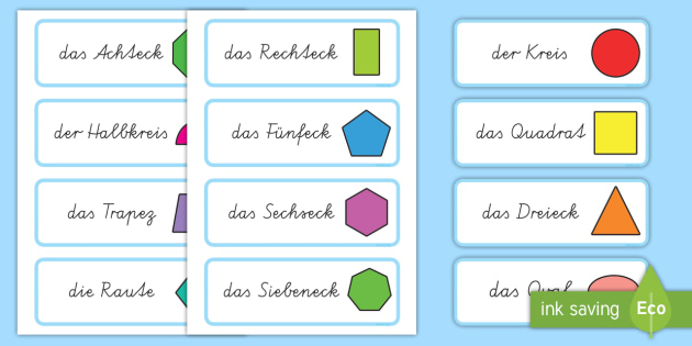 2D Shape Word Cards German (teacher made)