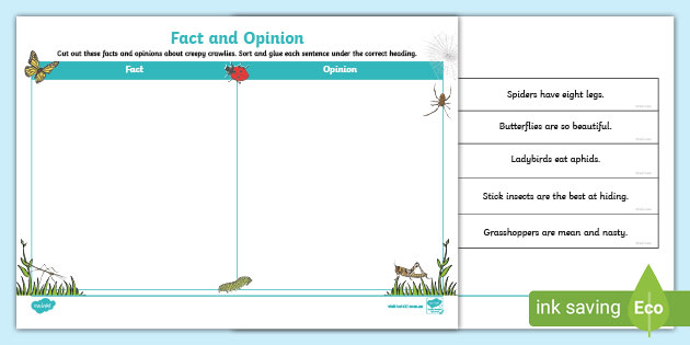 Fact and Opinion Cut and paste sorting activity years 1- 2