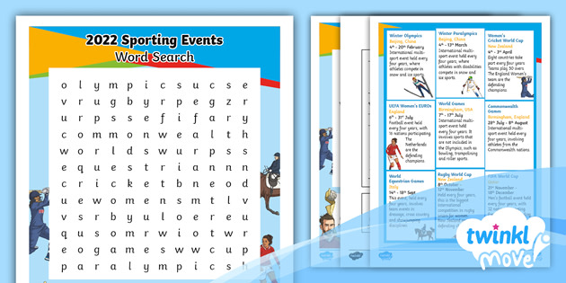 Sporting Events Word Search I 2022 I Twinkl Move PE