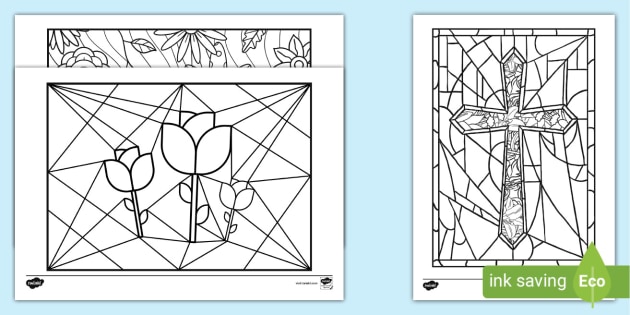 Stained Glass Flower Colouring Pages
