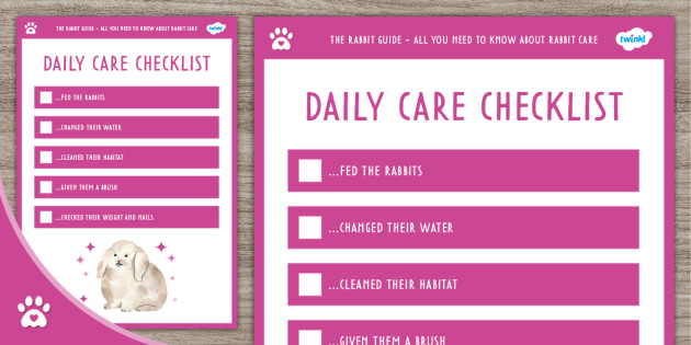 Rabbit Care - Daily Checklist - Bunny Care - Twinkl Pets