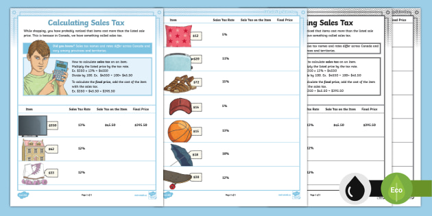 Canadian Money Calculating Sales Tax Activity (teacher made)