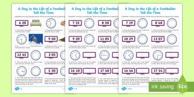 LKS2 Football Themed Tell the Time Differentiated Worksheet